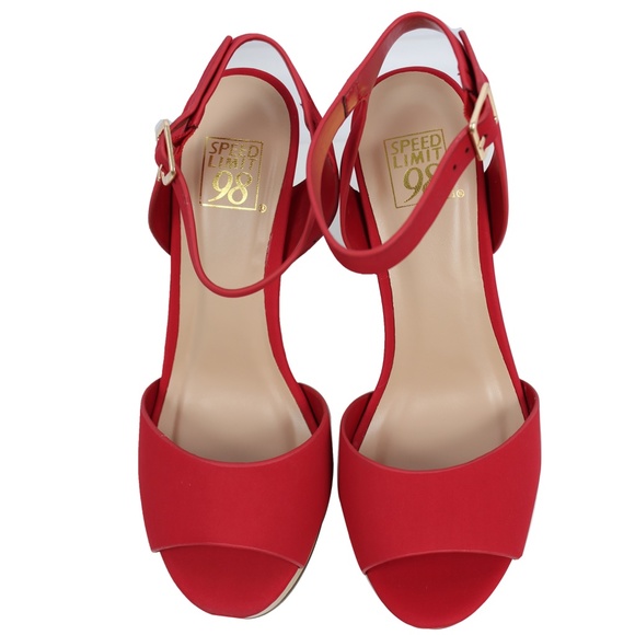 Shoes | Red Open Toe Ankle Strap Woode Platform Heels | Poshmark